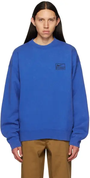 Nike Blue StüSsy Edition Acid-Washed Sweatshirt In Game Royal